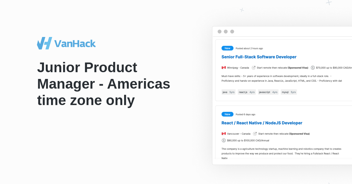 Junior Product Manager - Americas time zone only - VanHack